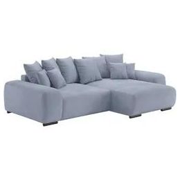 Ecksofa Home Affaire "Sundance II, L-Form" Sofas Gr. B/H/T: 318cm x 92cm x 188cm, Microfaser 1, Recamiere rechts, Ausführung Bettkasten / Bettfunktion / Topper, blau (memphis 1676 blue grey) mit DuraSpring-Taschenfederkern bis 140 kg belastbar