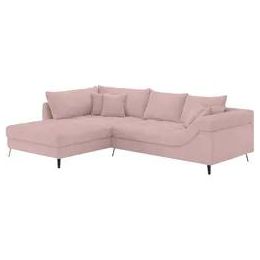 Ecksofa Inosign "Portofino, L-Form" Sofas Gr. B/H/T: 317cm x 98cm x 228cm, Cord, Recamiere links, rosa (stripes 8626 flamingo) Mit Kaltschaumpolsterung, bis 140 kg belastbar