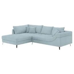 Ecksofa Inosign "Portofino, L-Form" Sofas Gr. B/H/T: 317cm x 98cm x 228cm, Cord, Recamiere links, blau (stripes 8624 blue grey) Mit Kaltschaumpolsterung, bis 140 kg belastbar