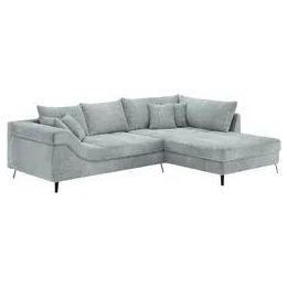 Ecksofa Inosign "Portofino, L-Form" Sofas Gr. B/H/T: 317cm x 98cm x 228cm, Velours, Recamiere rechts, silberfarben (dolce 14 silver) Mit Kaltschaumpolsterung, bis 140 kg belastbar