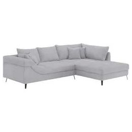 Ecksofa Inosign "Portofino, L-Form" Sofas Gr. B/H/T: 317cm x 98cm x 228cm, Cord, Recamiere rechts, grau (stripes 8637 warm grey) Mit Kaltschaumpolsterung, bis 140 kg belastbar