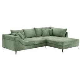 Ecksofa Inosign "Portofino, L-Form" Sofas Gr. B/H/T: 317cm x 98cm x 228cm, Velours, Recamiere rechts, grün (dolce 11 green) Mit Kaltschaumpolsterung, bis 140 kg belastbar