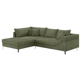 Ecksofa Inosign "Portofino, L-Form" Sofas Gr. B/H/T: 317cm x 98cm x 228cm, Cord, Recamiere links, grün (stripes 8641 green) Mit Kaltschaumpolsterung, bis 140 kg belastbar