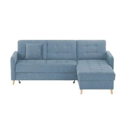 Höffner Ecksofa mit Schlaffunktion Venus ¦ blau ¦ Maße (cm): B: 222 H: 87 T: