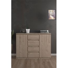 Kommode Inosign "Naia" Sideboards Gr. B/H/T: 120,8 cm x 90,7 cm x 50 cm, 4 St., 2, braun (jackson hickory) abgerundeten Schubladenkanten auf Metallgleiter, Breite 120,6 cm