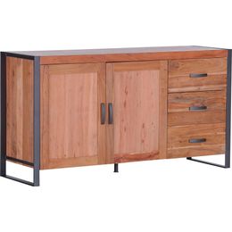 Sideboard GUTMANN FACTORY "Alvara" Sideboards Gr. B/H/T: 150 cm x 80 cm x 47 cm, 3 St., grau (natur, anthrazit) Kommode mit Rattan Geflecht