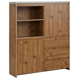 Highboard Home Affaire "Maribo" Sideboards Gr. B/H/T: 125 cm x 140 cm x 35 cm, beige (naturfarben) Vitrine im modernen Landhaus-Stil, mit Betontopplatte, Breite 125 cm