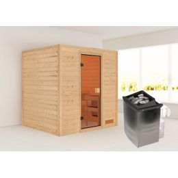 Welltime Sauna "Ricky" Saunen mit bronzierter Ganzglastür, für bis zu 3 Personen Gr. Saunaofen, integrierte Steuerung, 9 kW, beige (naturbelassen)