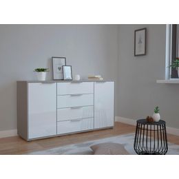 Kombikommode Wiemann "Monaco" Sideboards Gr. B/H/T: 141 cm x 70 cm x 43 cm, 4 St., grau (kieselgrau, dekor, glas weiß) mit Glasfront, vormontiert