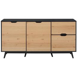 Sideboard Home Affaire "Flow" Sideboards Gr. B/H/T: 166 cm x 82 cm x 44 cm, 2 Türen, 2 Schubladen, Pflegeleichte Oberflächen, schwarz (schwarz, natur) Sideboards Kommode mit vielen Stauraummöglichkeiten und Holzoptik, Höhe 82 cm