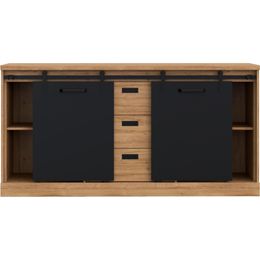 Sideboard FORTE Sideboards Gr. B/H/T: 173,3 cm x 88,2 cm x 52 cm, 3 St., schwarz (waterford eiche, schwarz)