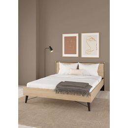 Bett Andas "Ry Bettrahmen, Bettgestell, Doppelbett", braun (jackson hickory), B:192,6cm H:91,3cm L:206cm, Betten, Bett, mit hohem Kopfteil, Beine aus Vollholz