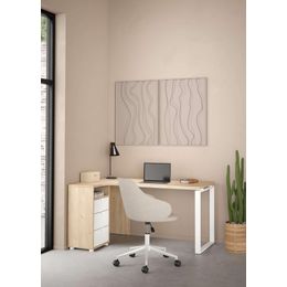 Eckschreibtisch Inosign "Arbeitstisch, Sekretär, Bürotisch, Stauraum, Computertisch" Tische Gr. B/H/T: 150cm x 75,6cm x 99,6cm, weiß (jackson hickory, weiß) 3 Schubladen integriert und 1 offenes Fach, Breite 150 cm