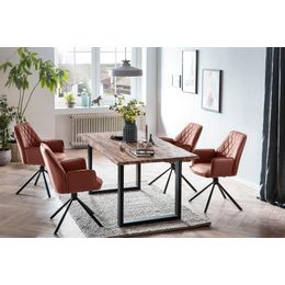 Essgruppe Salesfever Sitzmöbel-Sets Gr. Microfaser, Esstisch Akazie, Esszimmerstuhl cognac-90 + Drehfunktion, braun (natur, cognac, schwarz + cognac schwarz) Stühle mit 360 Grad Drehplatte unter der Sitzfläche