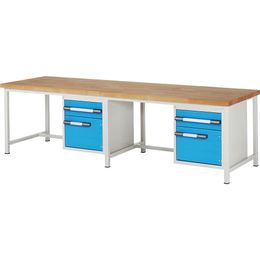 eurokraft pro Werkbank, Gestellbauweise Serie 8000, 2 Schubladen 180 mm, 2 Türen 360 mm, extrabreit, BxT 3000 x 900 mm