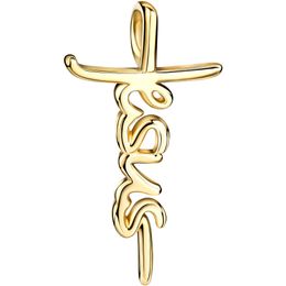 Ketten-Anhänger Firetti "Schmuck Geschenk Gold 333 Halsschmuck Anhänger Kreuz Jesus Schriftzug" Schmuckanhänger Gr. Gelbgold 333, 0,54 g, goldfarben (gelbgoldfarben) Damen Made in Germany