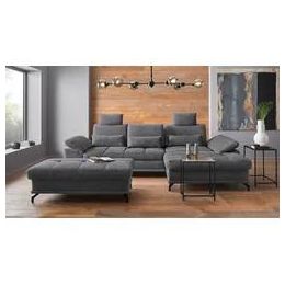 Ecksofa Places of Style "Costello L-Form" Sofas Gr. B/H/T: 301 cm x 89 cm x 176 cm, Struktur flausch, Recamiere rechts, ohne Bettfunktion-ohne Bettkasten, grau incl. Sitztiefenverstellung und Armlehnfunktion, 3 Nierenkissen