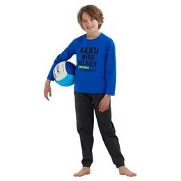 Pyjama Buffalo "Akku wird geladen" Gr. 170/176, grau (blau, anthrazit) Kinder Homewear-Sets