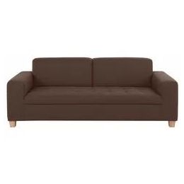 3-Sitzer Home Affaire "Corby" Sofas Gr. B/H/T: 218 cm x 80 cm x 90 cm, Struktur fein, ohne Funktion, braun (mittelbraun) mit Steppung auf Sitzfläche