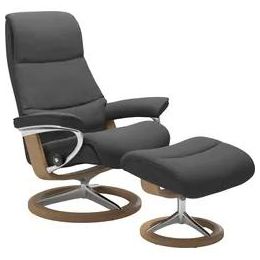 Relaxsessel stressless "View" Sessel Gr. ROHLEDER Stoff Q2 FARON, Cross Base Eiche, Relaxfunktion-Drehfunktion-PlusTMSystem-Gleitsystem-BalanceAdaptTM, B/H/T: 78cm x 108cm x 78cm, grau (dunkelgrau q2 faron) mit Signature Base, Größe S,Gestell Eiche