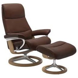 Relaxsessel stressless "View" Sessel Gr. Leder BATICK, Cross Base Eiche, Relaxfunktion-Drehfunktion-PlusTMSystem-Gleitsystem-BalanceAdaptTM, B/H/T: 78cm x 108cm x 78cm, braun (malt batick) mit Signature Base, Größe S,Gestell Eiche