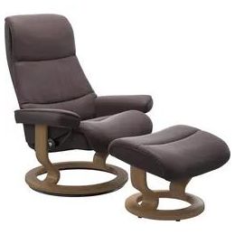 Relaxsessel stressless "View" Sessel Gr. Material Bezug, Cross Base Eiche, Ausführung Funktion, Größe B/H/T, rot (bordeaux) mit Classic Base, Größe L,Gestell Eiche