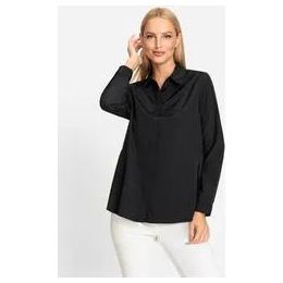 Longbluse Heine Gr. 46, schwarz, Damen, 50% Baumwolle, 50% Polyester, unifarben, Blusen