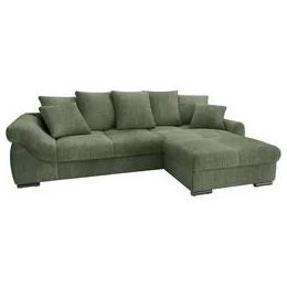 Ecksofa Inosign "Livorno" Sofas Gr. B/H/T: 266cm x 66cm x 188cm, Velours, Recamiere rechts-Bettfunktion links, grün (dolce 11 green) inkl. Hochschläfer-Bettauszug, XL-Bettkasten weiß beschichtet