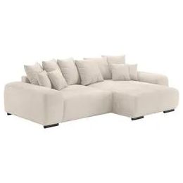 Ecksofa Home Affaire "Sundance II, L-Form" Sofas Gr. B/H/T: 318 cm x 92 cm x 188 cm, Microfaser 2, Recamiere rechts, Ausführung Bettkasten / Bettfunktion / Topper, beige (novaclean avanti 4 ecru) mit DuraSpring-Taschenfederkern bis 140 kg belastbar