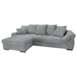 Ecksofa Inosign "Livorno DuraFlex" Sofas Gr. B/H/T: 266cm x 66cm x 188cm, Velours, Recamiere links-Bettfunktion rechts, silberfarben (dolce 14 silber) inkl. Hochschläfer-Bettauszug, XL-Bettkasten weiß beschichtet