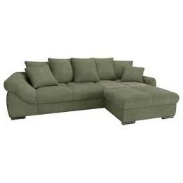 Ecksofa Inosign "Livorno" Sofas Gr. B/H/T: 266cm x 66cm x 188cm, Cord, Recamiere rechts-Bettfunktion links, grün (stripes 8641 green) inkl. Hochschläfer-Bettauszug, XL-Bettkasten weiß beschichtet