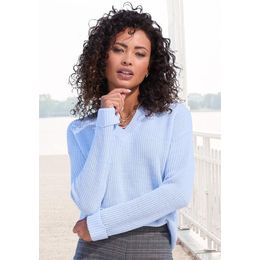 Lascana V-Ausschnitt-Pullover blau Gr. 40/42 für Damen. Mit V-Ausschnitt. Figurumspielend