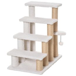 PawHut Haustiertreppe mit Kratzbaum Ball 4-stufige Katzentreppe Hundetreppe Tiertreppe Spanplatte Plüsch Ju