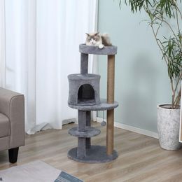 PawHut Katzenbaum 4-Stock Katzenhöhle Katzenhaus mit Spielbällen Sitzstange Sisalsäule und Kratzbrett groß