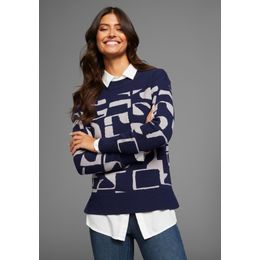 Rundhalspullover Laura Scott Gr. 32/34 (XS), grau (dunkelblau, grau) Damen Pullover mit Allover-Print - NEUE KOLLEKTION