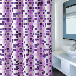 Duschvorhang MSV "Premium Mosaico", lila (violet), B:180cm H:200cm, Polyester, Duschvorhänge, Höhe 200 cm