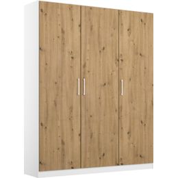 Drehtürenschrank Rauch "Kleiderschrank Schrank Garderobe Wäscheschrank COSMO" Schränke Gr. B/H/T: 136 cm x 197 cm x 54 cm, Ohne Spiegel, weiß (alpinweiß, eiche artisan) mit zusätzlichen Einlegeböden, Metallgriffe in Weiß MADE IN GERMANY