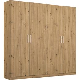 Drehtürenschrank Rauch "Kleiderschrank Schrank Garderobe Wäscheschrank COSMO" Schränke Gr. B/H/T: 181 cm x 197 cm x 54 cm, Ohne Spiegel, braun (eiche artisan) mit zusätzlichen Einlegeböden, Metallgriffe in Weiß MADE IN GERMANY