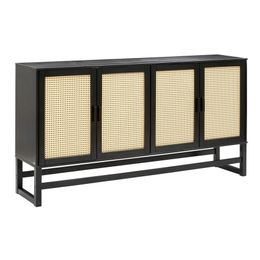 Sideboard Home Affaire "Linz" Sideboards Gr. B/H/T: 170 cm x 90 cm x 38 cm, schwarz (schwarz, natur) Kommode mit Rattangeflecht auf den Türfronten, aus Massivholz