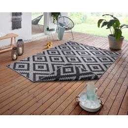 Teppich NORTHRUGS "Malta Wendeteppich" Teppiche Gr. B: 160cm, 5mm, L: 230cm, blau (nachtblau/silberfarben) In-& Outdoor, Wetterfest, Balkon, Terrasse, Raute, Läufer, Wohnzimmer