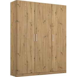 Drehtürenschrank Rauch "Kleiderschrank Schrank Garderobe Wäscheschrank COSMO" Schränke Gr. B/H/T: 136 cm x 197 cm x 54 cm, Ohne Spiegel, braun (eiche artisan) mit zusätzlichen Einlegeböden, Metallgriffe in Weiß MADE IN GERMANY