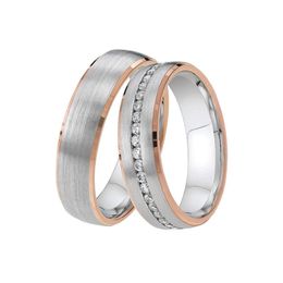 Trauring DOOSTI "Schmuck Geschenk Silber 925 Ehering Partnerring LIEBE" Fingerringe Gr. 56, mit Zirkonia, Silber 925 (Sterlingsilber), 5,5 mm, rosegold (silberfarben, roségoldfarben, kristallweiß) Made in Germany - wahlweise mit oder ohne Zirkonia