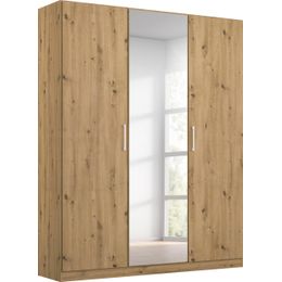 Drehtürenschrank Rauch "Kleiderschrank Schrank Garderobe Wäscheschrank COSMO" Schränke Gr. B/H/T: 136 cm x 197 cm x 54 cm, Mit Spiegel, braun (eiche artisan) mit zusätzlichen Einlegeböden, Metallgriffe in Weiß MADE IN GERMANY