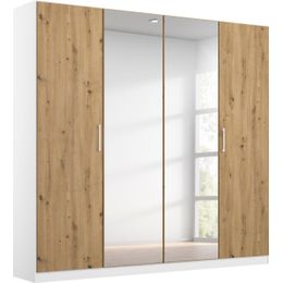 Drehtürenschrank Rauch "Kleiderschrank Schrank Garderobe Wäscheschrank COSMO" Schränke Gr. B/H/T: 181cm x 197cm x 54cm, Mit Spiegel, weiß (alpinweiß/eiche artisan) mit zusätzlichen Einlegeböden, Metallgriffe in Weiß MADE IN GERMANY