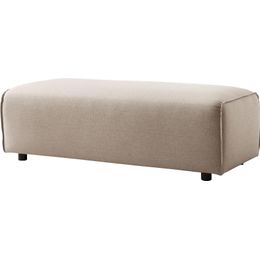 Hocker "PIARA, Polsterhocker mit Kedernaht in Cord oder Leinenoptik", beige (hellbeige), Flachgewebe, 100% Polyester, LeGer Home by Lena Gercke, Hocker, Polsterhocker, zur Serie PIARA, rechteckig, schwarze Füße, bequemer Sitzkomfort