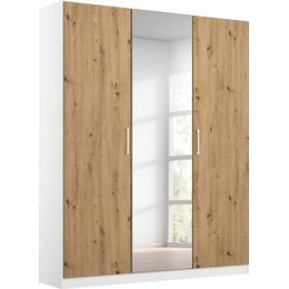 Drehtürenschrank Rauch "Kleiderschrank Schrank Garderobe Wäscheschrank COSMO" Schränke Gr. B/H/T: 136cm x 197cm x 54cm, Mit Spiegel, weiß (alpinweiß/eiche artisan) mit zusätzlichen Einlegeböden, Metallgriffe in Weiß MADE IN GERMANY