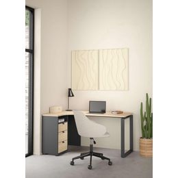 Eckschreibtisch Inosign "Arbeitstisch, Sekretär, Bürotisch, Stauraum, Computertisch" Tische Gr. B/H/T: 150cm x 75,6cm x 99,6cm, grau (jackson hickory/matt grau) 3 Schubladen integriert und 1 offenes Fach, Breite 150 cm