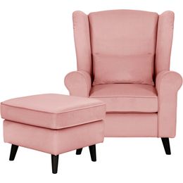 Sessel Home Affaire "Ohrensessel CHISTELLE, wahlweise mit Polsterhocker" Gr. Samtoptik, mit Hocker, B/H/T: 81 cm x 99 cm x 87 cm, rosa mit Wellenunterfederung, Maße: BTH: 818799 cm