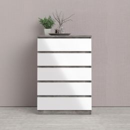 Kommode Inosign "Naia" Sideboards Gr. B/H/T: 77 cm x 111,3 cm x 50 cm, 5 St., grau (betonfarben, weiß, hochglanz) abgerundete Schubladenkanten auf Metallgleiter, Breite 77 cm