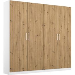 Drehtürenschrank Rauch "Kleiderschrank Schrank Garderobe Wäscheschrank COSMO" Schränke Gr. B/H/T: 181 cm x 197 cm x 54 cm, Ohne Spiegel, weiß (alpinweiß, eiche artisan) mit zusätzlichen Einlegeböden, Metallgriffe in Weiß MADE IN GERMANY